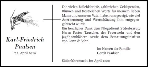 Karl-Friedrich Paulsen *01. Mai 1935 – †02. April 2020 ...